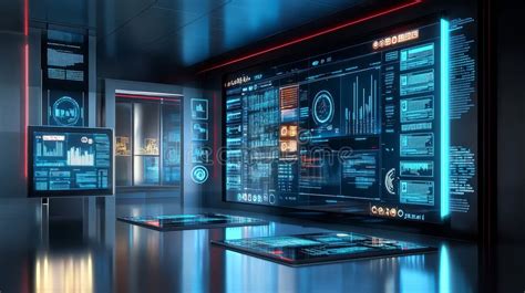 Futuristic Corporate Holographic Interface Displaying Real Time Data Analytics and ...