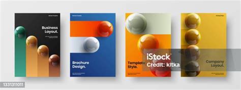 생생한 회사 Id 벡터 디자인 템플릿 집합입니다 놀라운 사실적인 공 팜플렛 개념 구성 A4 용지에 대한 스톡 벡터 아트 및 기타