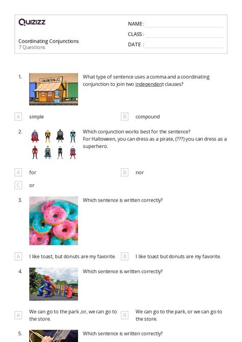 50 Coordinating Conjunctions Worksheets For 5th Grade On Quizizz Free And Printable