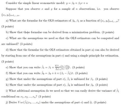 Solved Consider The Simple Linear Econometric Model Suppose