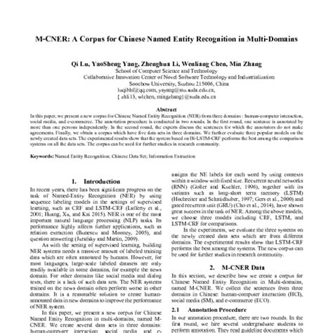 M Cner A Corpus For Chinese Named Entity Recognition In Multi Domains Acl Anthology