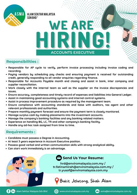 Alam Sekitar Malaysia Sdn Bhd On Linkedin Vacancy Accountexecutive Hiring Vacancyinshahalam