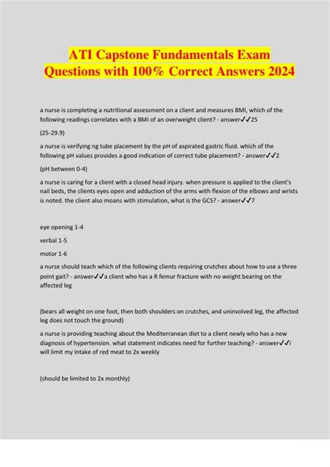 Ati Capstone Fundamentals Exam Questions With 100 Correct Answers 2024 Ati Capstone