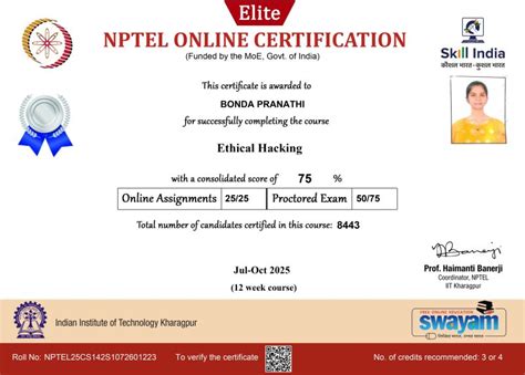 Happy To Complete Nptels Ethical Hacking Course With An Elite Silver