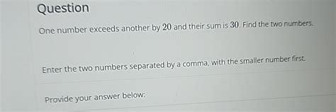 solved questionone number exceeds another by 20 ﻿and their