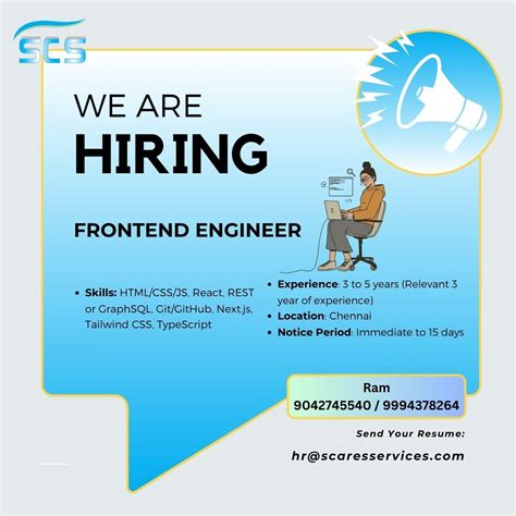 we are hiring for an frontend engineer scares services pvt ltd