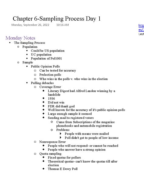 Chapter 6 Sampling Process Day 1 Es1556048 Lectu Monday Notes