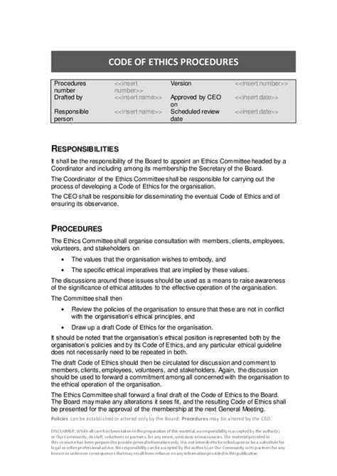 Code Of Ethics Policy In Word And Pdf Formats Page 2 Of 5 Code Of Ethics Policy In Word And Pdf Formats Page 2 Of 5
