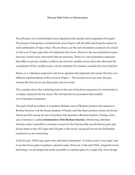 Minimization Notes Discrete Math Notes On Minimization The Efficiency Of A Combinational