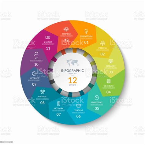 인포그래픽 프로세스 차트 12 개의 원형 화살표가있는 디자인 템플릿 보고서 비즈니스 인포그래픽 데이터 시각화 및 프레젠테이션에 사용할 수 있는 주기 다이어그램입니다 12에