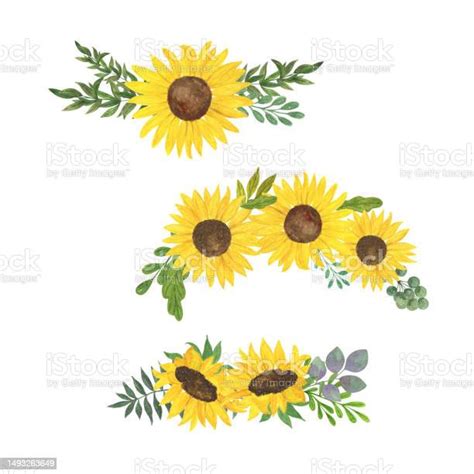 해바라기와 잎 꽃다발 수채화 손 그린 꽃 삽화 여름 필드 농업 식물 꽃과 잎 인사말 카드 결혼 초대장 휴일 디자인에 대한 배열 가을에 대한 스톡 벡터 아트 및 기타 이미지
