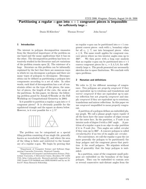 Pdf Partitioning A Regular N Gon Into N1 Convex Congruent Pieces Is Impossible For