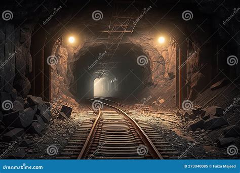 Underground Mining Tunnel With Rails Generative Ai Stock Illustration Illustration Of