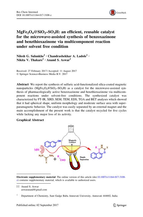 Pdf Mgfe2o4sio2so3h An Efficient Reusable Catalyst For The