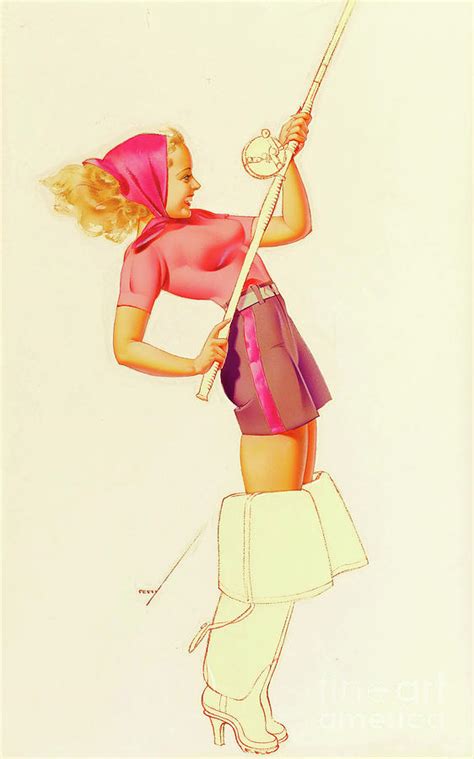 George Petty Pin Up Fishing Old Gold Cigarette Advertisement Painting By Magical