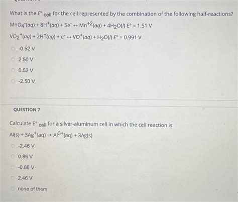Solved What Is The E∘ Cell For The Cell Represented By The
