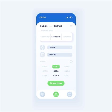 티켓 주문 응용 프로그램 스마트폰 인터페이스 벡터 템플릿입니다 모바일 앱 페이지 라이트 테마 디자인 레이아웃입니다 여행 세부 정보 화면 응용 프로그램에 대한 평면 Ui