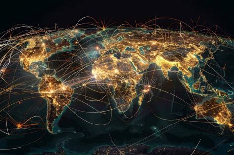 Global Network Connections Across Continents At Night Stock Illustration Illustration Of