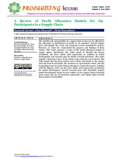 Pdf A Review Of Profit Allocation Models For The Participants In A