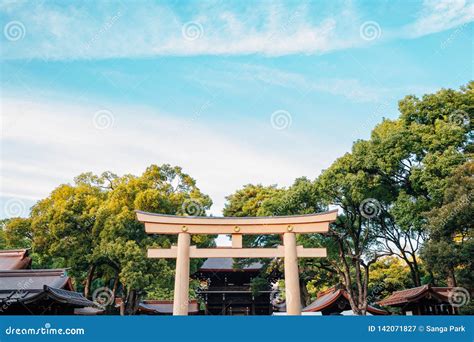 Meiji Jingu Shrine Torii Gate In Tokyo Japan Stock Image Image Of