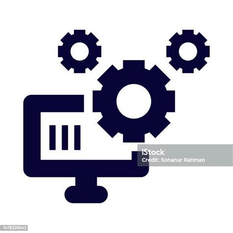 컴퓨터 모니터 기어 설정 업데이트 소프트웨어 컴퓨터 소프트웨어 업데이트 아이콘 Webbing Textile에 대한 스톡 벡터 아트 및 기타 이미지 Webbing