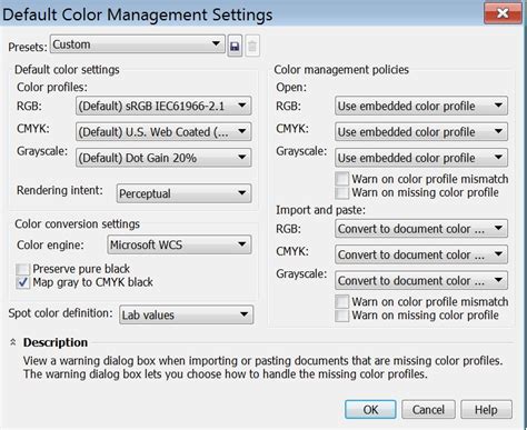 Its Important That You Correctly Set The Default Values In The Default Color Management Dialog