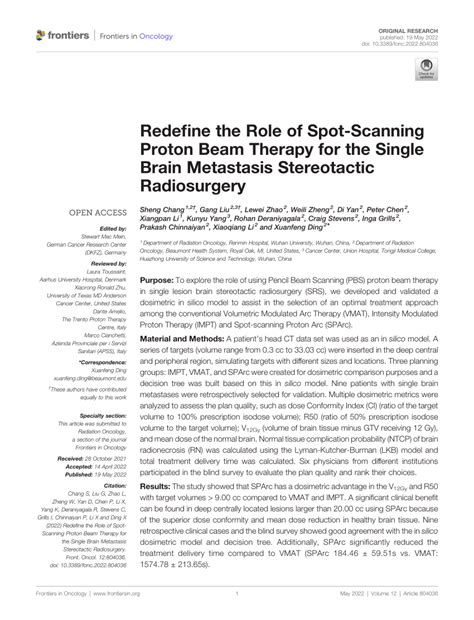 Pdf Redefine The Role Of Spot Scanning Proton Beam Therapy For The Single Brain Metastasis