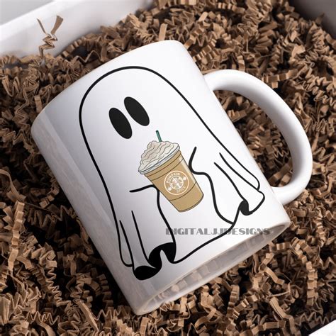 Cute Ghost Drinking Coffee Png Ghost Ice Coffee Png Halloween Ghost