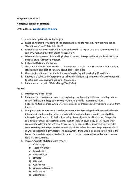 Assignment Module 1 All The Best Assignment Module 1 Name Nur Syuhadah Binti Rosli Email