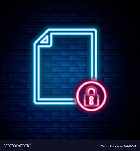 Glowing Neon Line Document And Lock Icon Isolated Vector Image