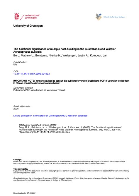 The Functional Significance Of Multiple Nest Building In The Australian