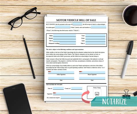 Vehicle Bill Of Sale Notary Printable Template With Payment Receipts