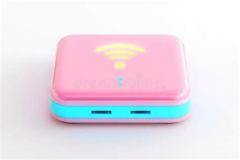 A 3d Rendered Wi Fi Router With A Pink Top Blue Base And Light Yellow Wi Fi Symbol Designed