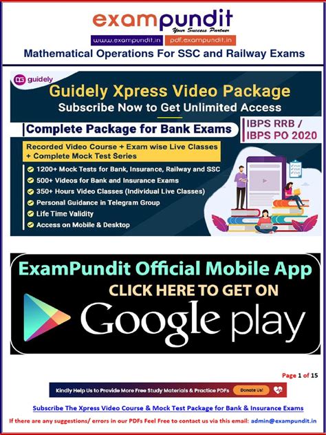 Mathematical Operation Questions For Ssc Railway Exams Pdf Teaching