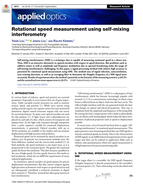 Rotational Speed Measurement Using Self Mixing Interferometry Request Pdf