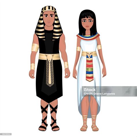 민속 국가 이집트 의상을 입은 여성과 남자 벡터 일러스트레이션 가족에 대한 스톡 벡터 아트 및 기타 이미지 가족 공휴일