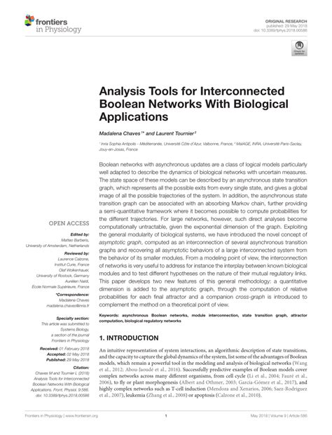 Pdf Analysis Tools For Interconnected Boolean Networks With Biological Applications