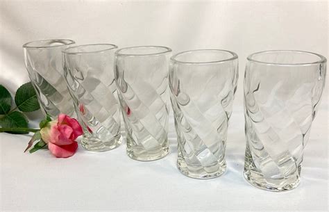 Vintage Swirl Small Drinking Glasses Thick Heavy Clear Glass Etsy