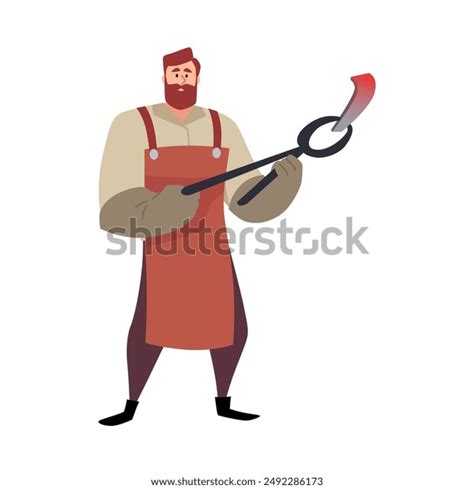 Blacksmith Man Holds Forceps Hot Iron Stock Vector Royalty Free