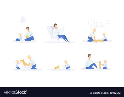 Mom And Dad With Their Son Reading Book Solving Vector Image