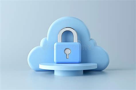 Cloud Security Concept Blue Padlock On A Pedestal With A Cloud Data Protection 3d Rendering