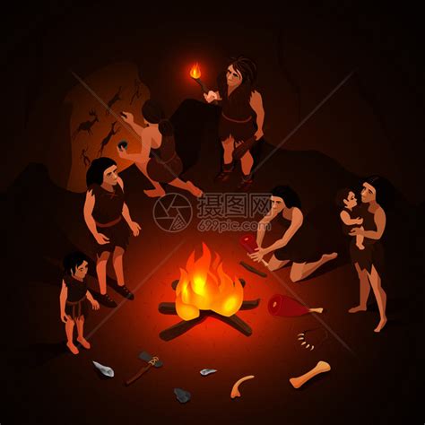 原始人洞穴构图插画图片下载 正版图片300914568 摄图网