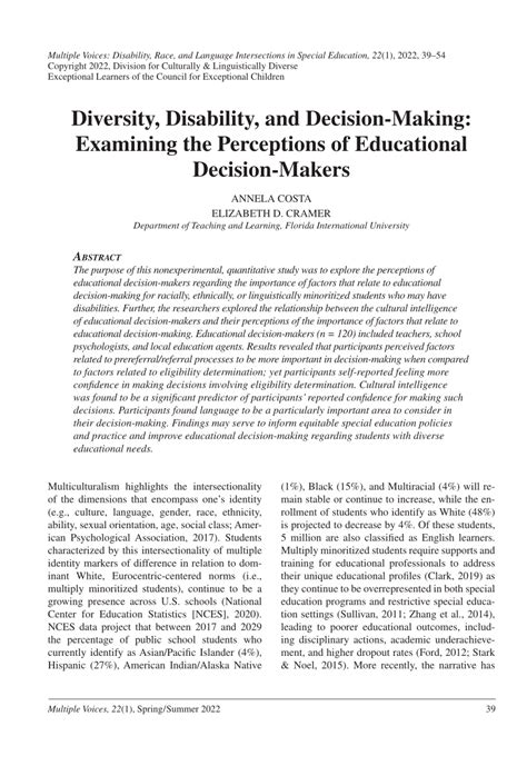 Pdf Diversity Disability And Decision Making Examining The