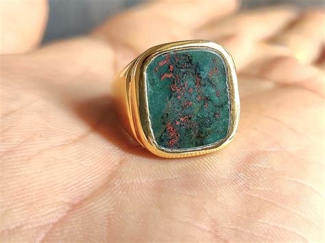 Mens Bloodstone Signet Ring In Solid Silver Natural Bloodstone