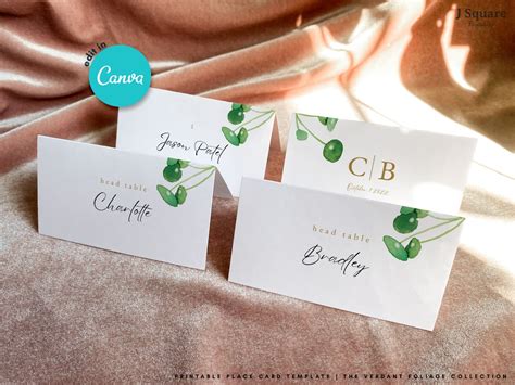 DIY Place Card Template Edit In Canva Self Edit Escort Card On Line Template Verdant Foliage