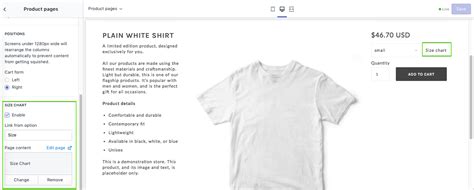 Add A Size Chart To The Product Page Troop Themes Support And