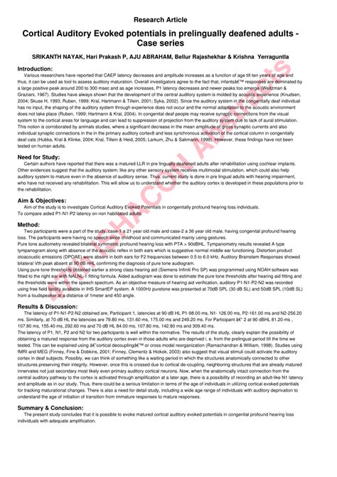 Pdf Cortical Auditory Evoked Potentials In Prelingually Deafened Adults Case Series