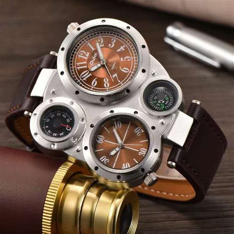 Oulm Sports Mens Watches Top Brand Luxury 2 Time Zone Quartz Watch