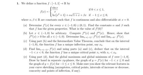 solved 1 we define a function f [ 1 1] → r by sin x if 0