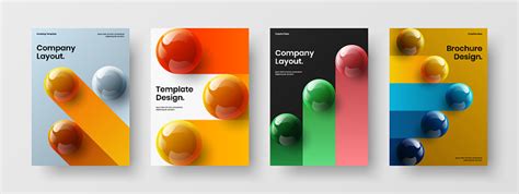 다채로운 3d 공 전단지 템플릿 컬렉션 클린 카탈로그 커버 A4 벡터 디자인 레이아웃 번들 A4 용지에 대한 스톡 벡터 아트 및